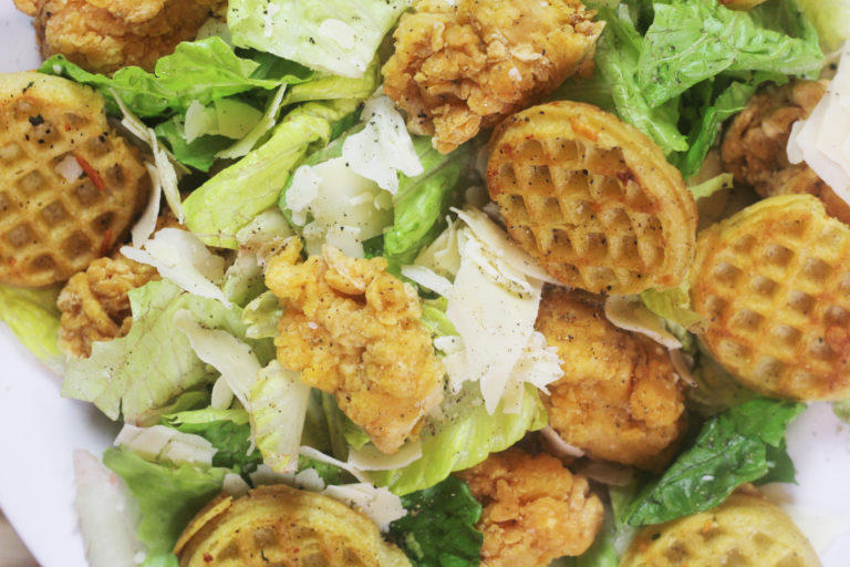 Chicken and Waffle Caesar Salad Recipe | Easy Salad Recipes -Hey Flavor